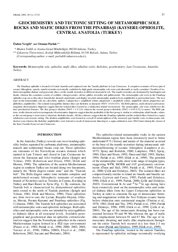 (PDF) GEOCHEMISTRY AND TECTONIC SETTING OF METAMORPHIC SOLE ROCKS AND MAFIC DIKES FROM THE ...