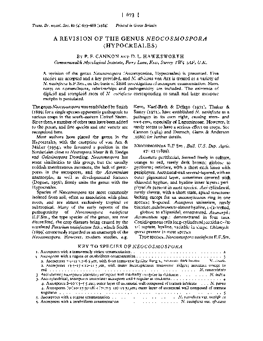 (PDF) A revision of the genus Neocosmospora (Hypocreales)