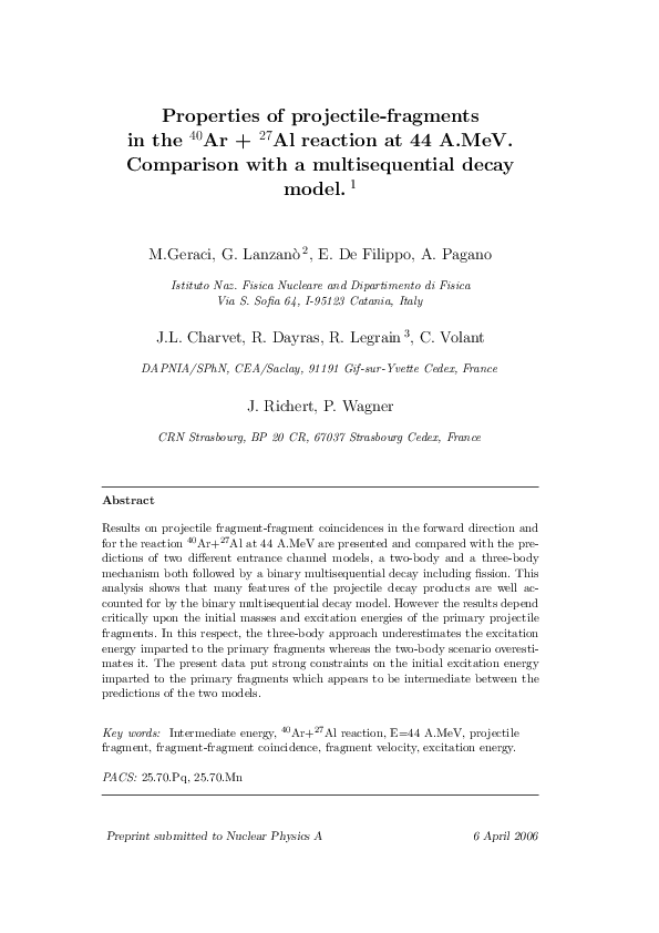(PDF) Properties of projectile-fragments in the 40Ar+27Al reaction at ...