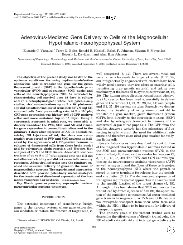 (PDF) Adenovirus-Mediated Gene Delivery to Cells of the Magnocellular ...