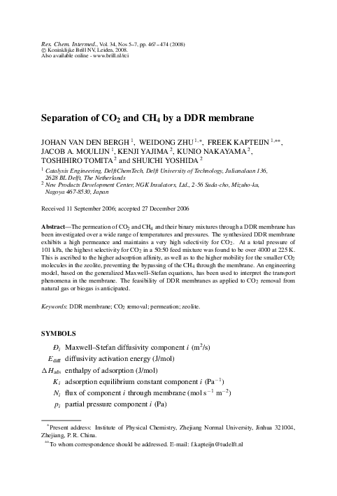 (PDF) Separation of CO2 and CH4 by a DDR membrane
