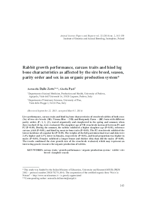 (PDF) Rabbit growth performance, carcass traits and hind leg bone ...