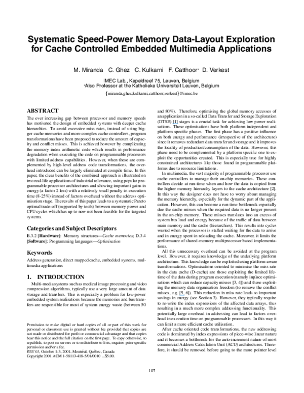 (PDF) Systematic speed-power memory data-layout exploration for cache controlled embedded ...