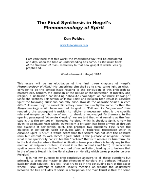 (DOC) The Final Synthesis in Hegel's Phenomenology of Spirit