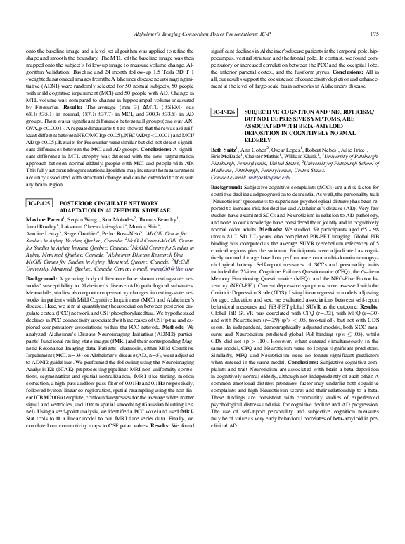 (PDF) Posterior cingulate network adaptation in Alzheimer's disease ...