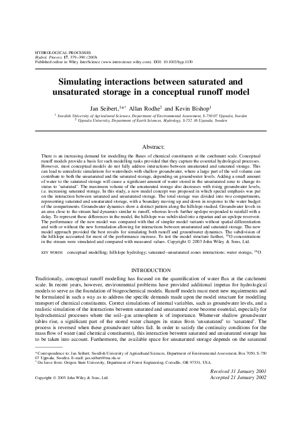 (PDF) Simulating interactions between saturated and unsaturated storage in a conceptual runoff model