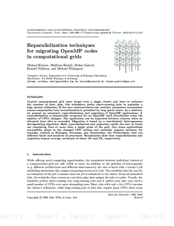 (PDF) Reparallelization techniques for migrating OpenMP codes in computational grids