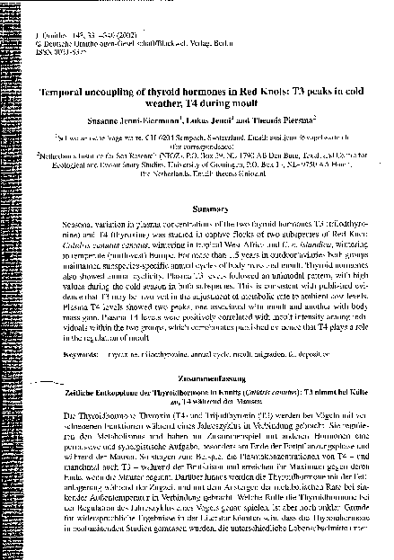 (PDF) Temporal uncoupling of thyroid hormones in Red Knots: T3 peaks in ...