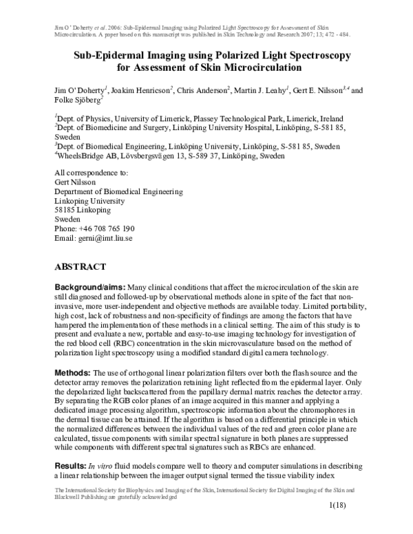 (PDF) Sub-epidermal imaging using polarized light spectroscopy for ...