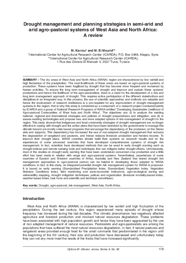 (PDF) Drought management and planning strategies in semi-arid and arid agro-pastoral systems of ...