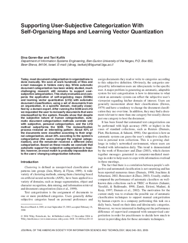 (PDF) Supporting user-subjective categorization with self-organizing maps and learning vector ...