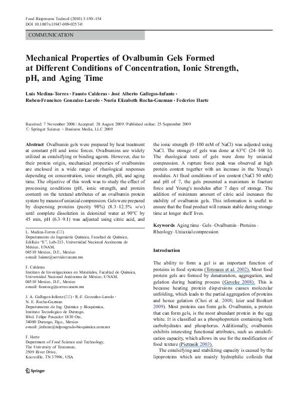 (PDF) Mechanical Properties of Ovalbumin Gels Formed at Different Conditions of Concentration ...