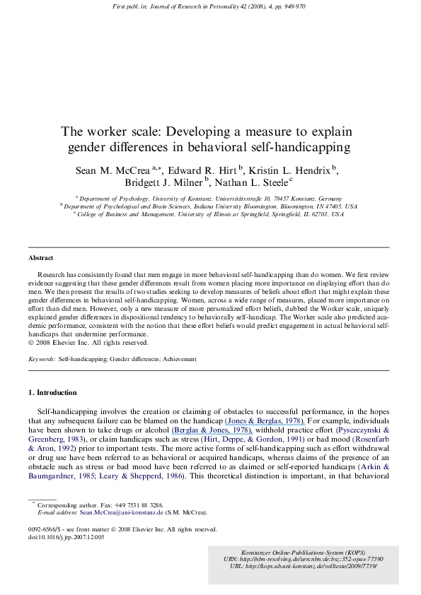 (PDF) The worker scale: Developing a measure to explain gender ...