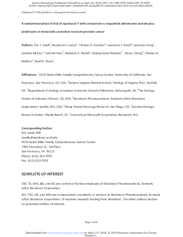 (PDF) A randomized phase II trial of sipuleucel-T with concurrent vs sequential abiraterone ...