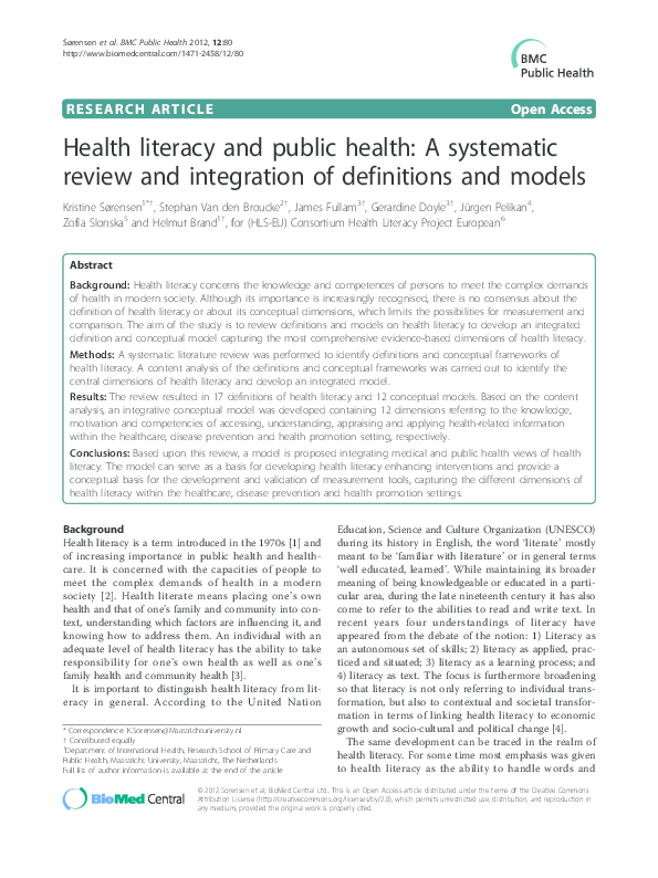 (PDF) Health literacy and public health: A systematic review and ...