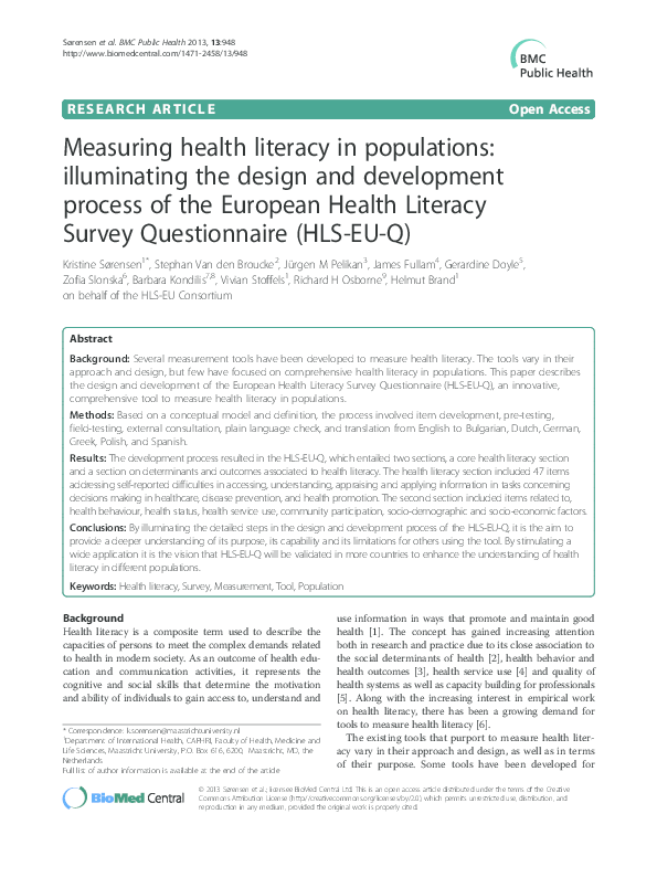 (PDF) Measuring health literacy in populations: illuminating the design ...