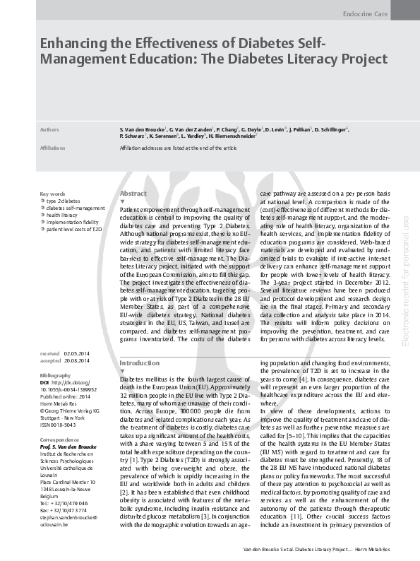 (PDF) Enhancing the Effectiveness of Diabetes Self-Management Education ...