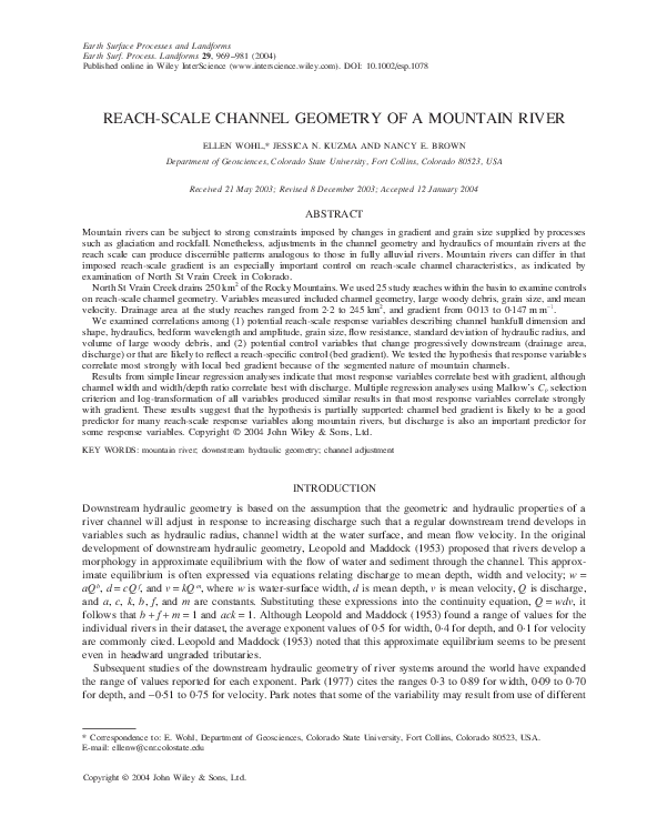 (PDF) Reach-scale channel geometry of a mountain river