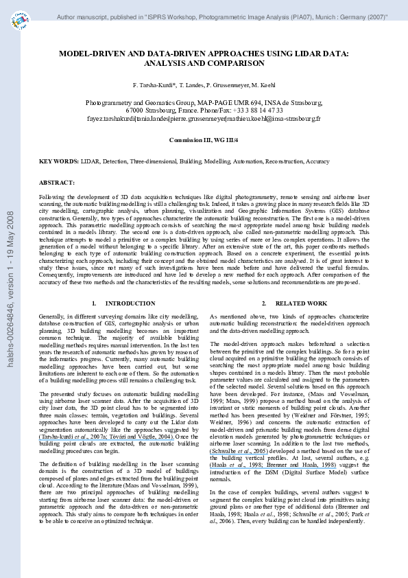 Pdf Model Driven And Data Driven Approaches Using Lidar Data