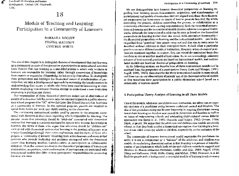 (PDF) Models of teaching and learning: Participation in a community of ...