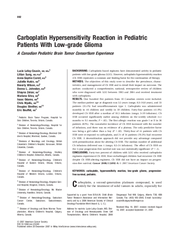 (PDF) Carboplatin hypersensitivity reaction in pediatric patients with ...