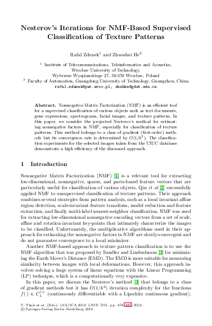 (PDF) Nesterov's iterations for NMF-based supervised classification of texture patterns