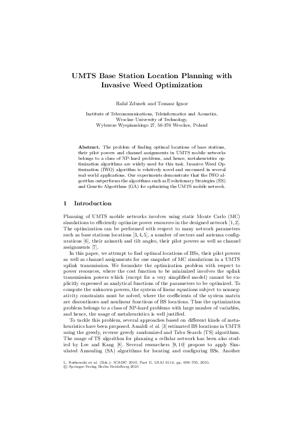 (PDF) UMTS Base Station Location Planning with Invasive Weed Optimization
