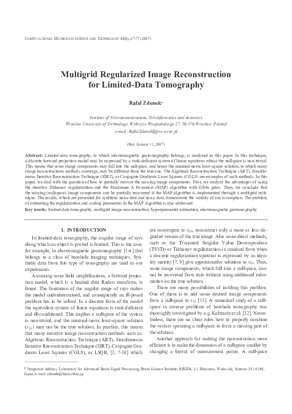 Pdf Multigrid Regularized Image Reconstruction For Limited Data Tomography