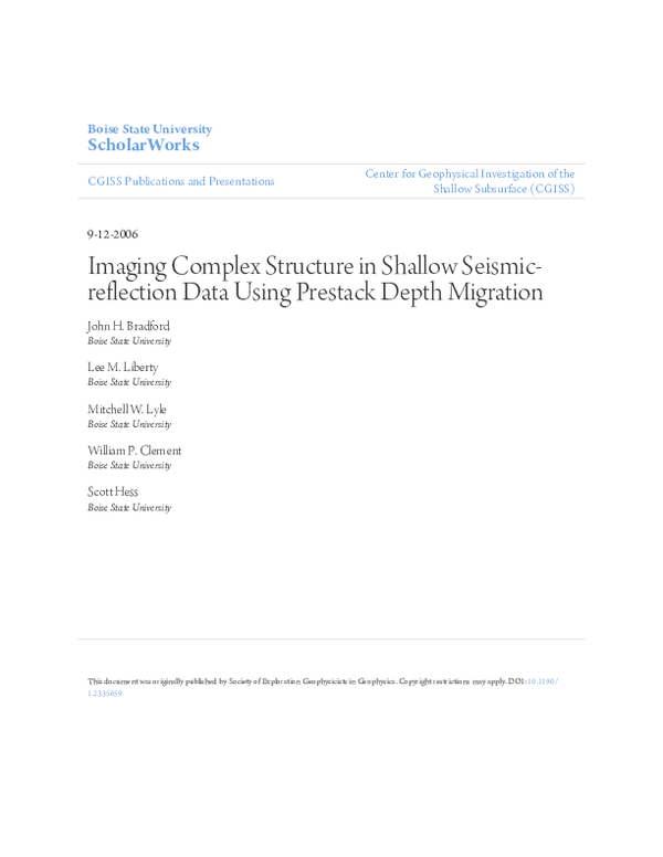 (PDF) Imaging complex structure in shallow seismic-reflection data using prestack depth migration