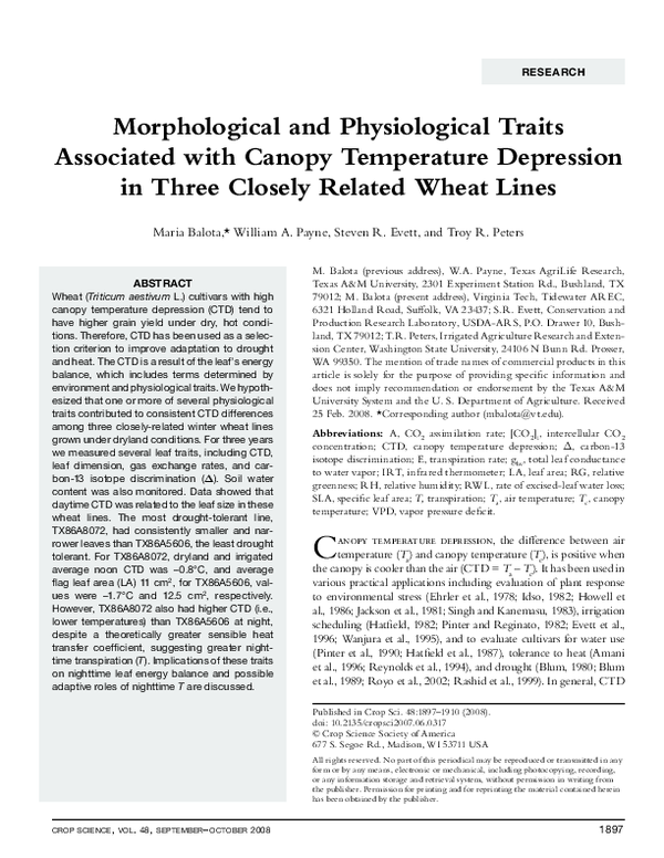 (PDF) Morphological and Physiological Traits Associated with Canopy ...