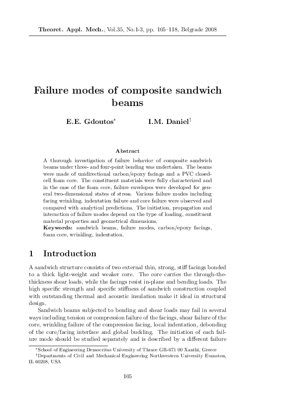 (PDF) Failure modes of composite sandwich beams