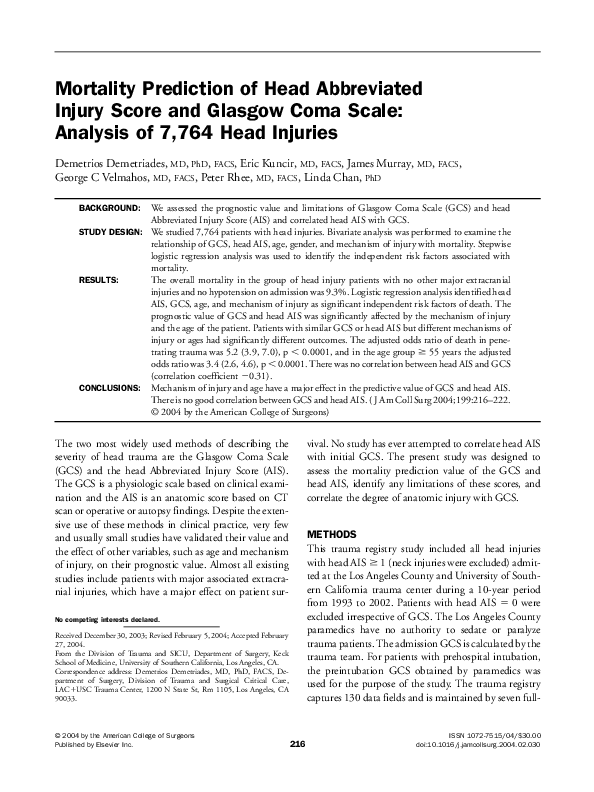 (PDF) Intracranial Hemorrhage Prediction for Traumatic Brain Injury Using Glasgow Comma Scale ...