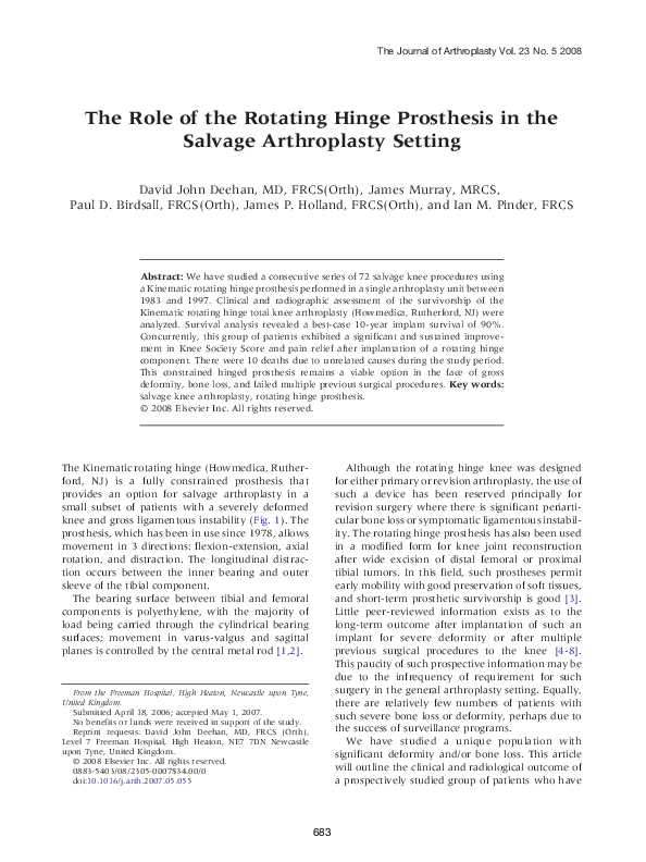 (PDF) The Role of the Rotating Hinge Prosthesis in the Salvage ...