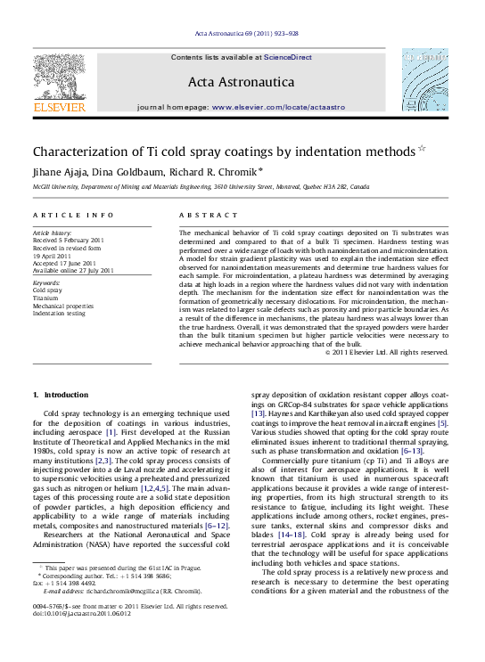 (PDF) Characterization of Ti cold spray coatings by indentation methods