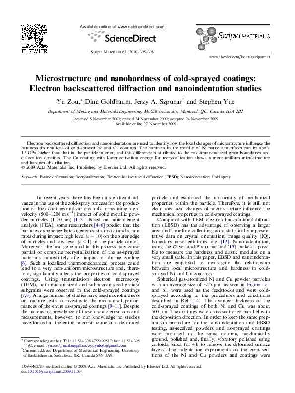 (PDF) Microstructure and nanohardness of cold-sprayed coatings ...