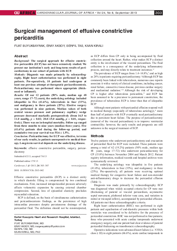 (PDF) Surgical management of effusive constrictive pericarditis