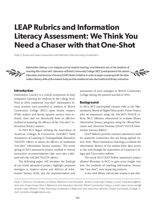 (PDF) LEAP Rubrics and Information Literacy Assessment: We Think You ...