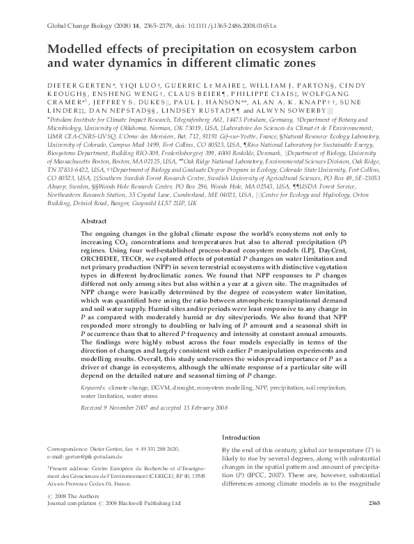 (PDF) Modelled effects of precipitation on ecosystem carbon and water ...