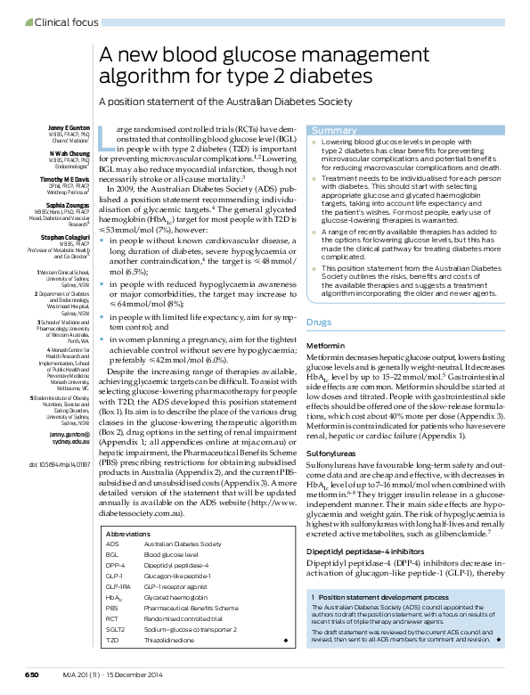 (PDF) A new blood glucose management algorithm for type 2 diabetes: a ...