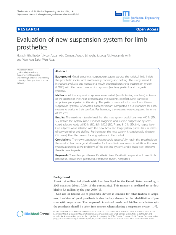 (PDF) Evaluation of new suspension system for limb prosthetics