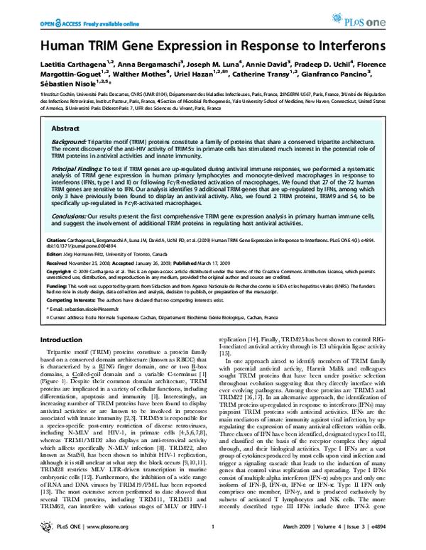 (PDF) Human TRIM gene expression in response to interferons | Anna ...