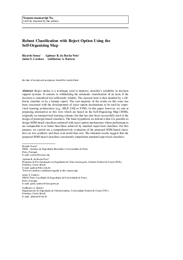 (PDF) Self-Organizing Map with Reject Option