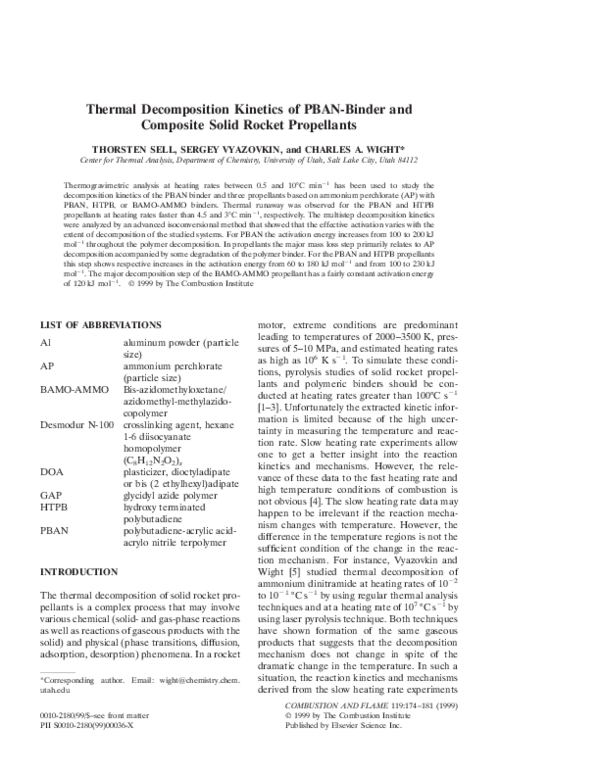 (PDF) Thermal decomposition kinetics of PBAN-binder and composite solid ...