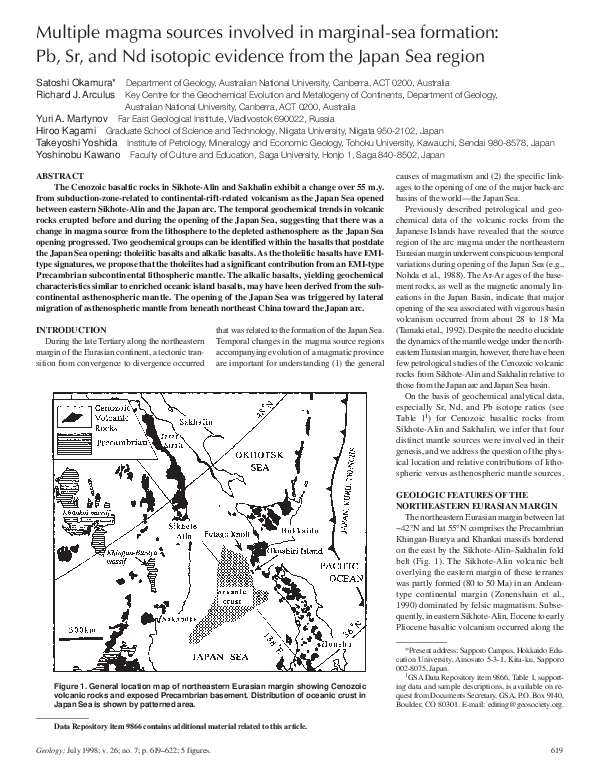 (PDF) Multiple magma sources involved in marginal-sea formation: Pb, Sr ...