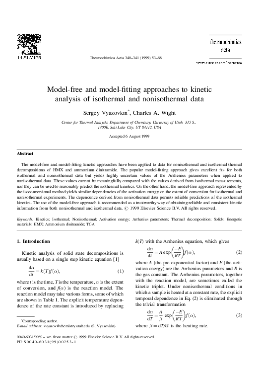 (PDF) Model-free and model-fitting approaches to kinetic analysis of ...