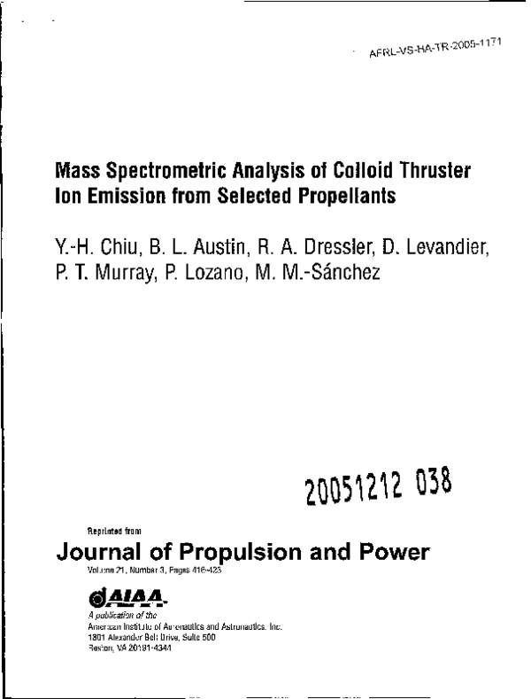 (PDF) Mass Spectrometric Analysis of Colloid Thruster Ion Emission from ...