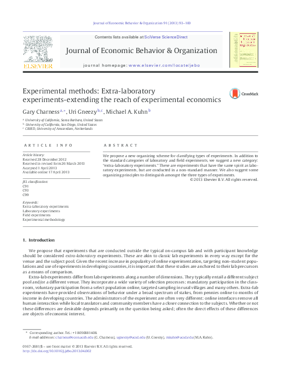 (PDF) Experimental methods: Extra-laboratory experiments-extending the ...