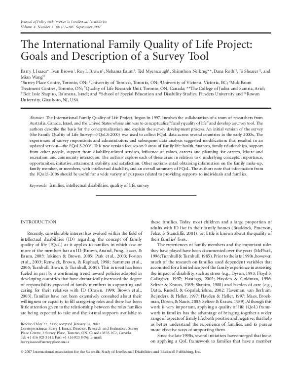 (PDF) The International Family Quality of Life Project: Goals and ...