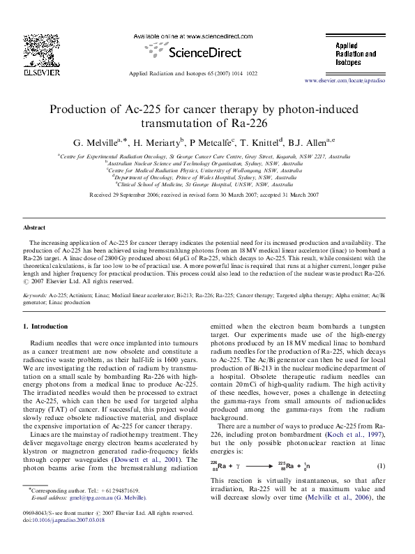 (PDF) Production of Ac-225 for cancer therapy by photon-induced ...