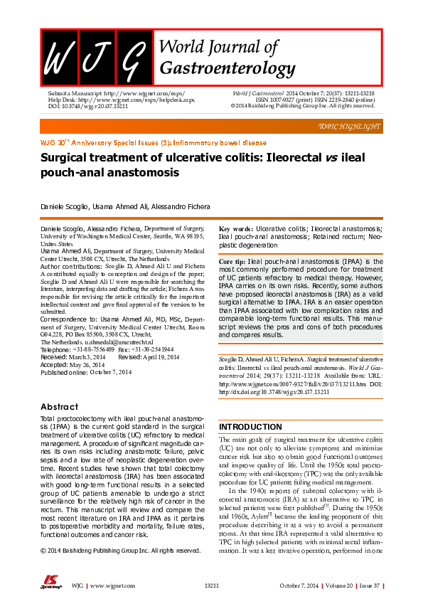 (PDF) Surgical treatment of ulcerative colitis: ileorectal vs ileal ...